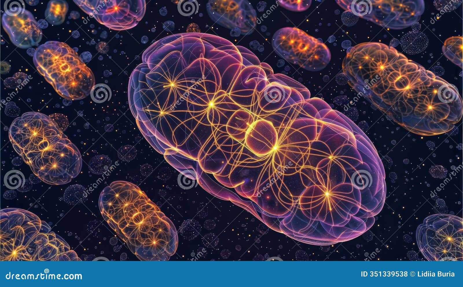 Glowing Mitochondria Represent Cellular Energy, Generative Ai Stock ...