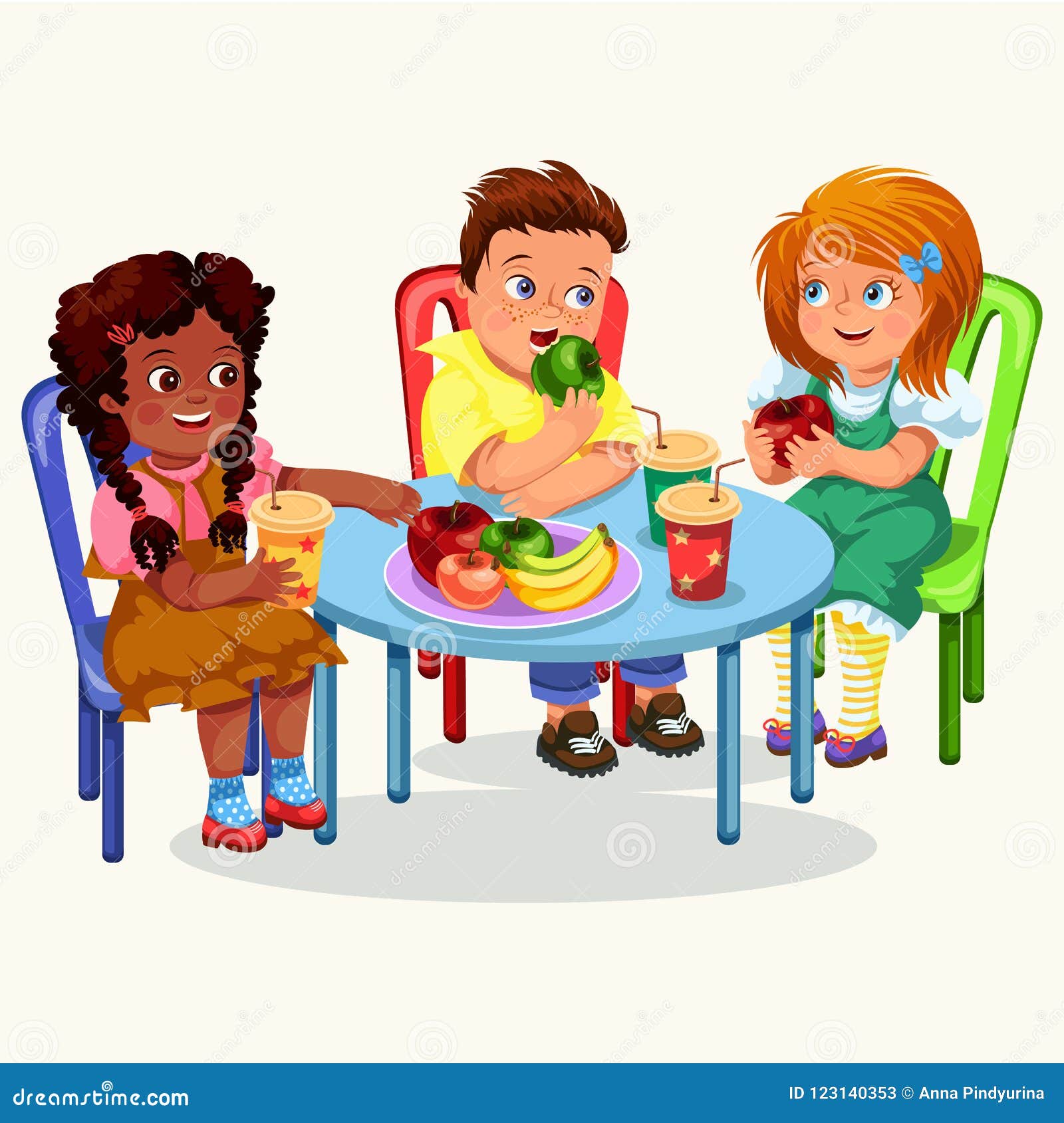 Mitschüler, Die in Esszimmer Zu Mittag Essen Vektor Abbildung ...