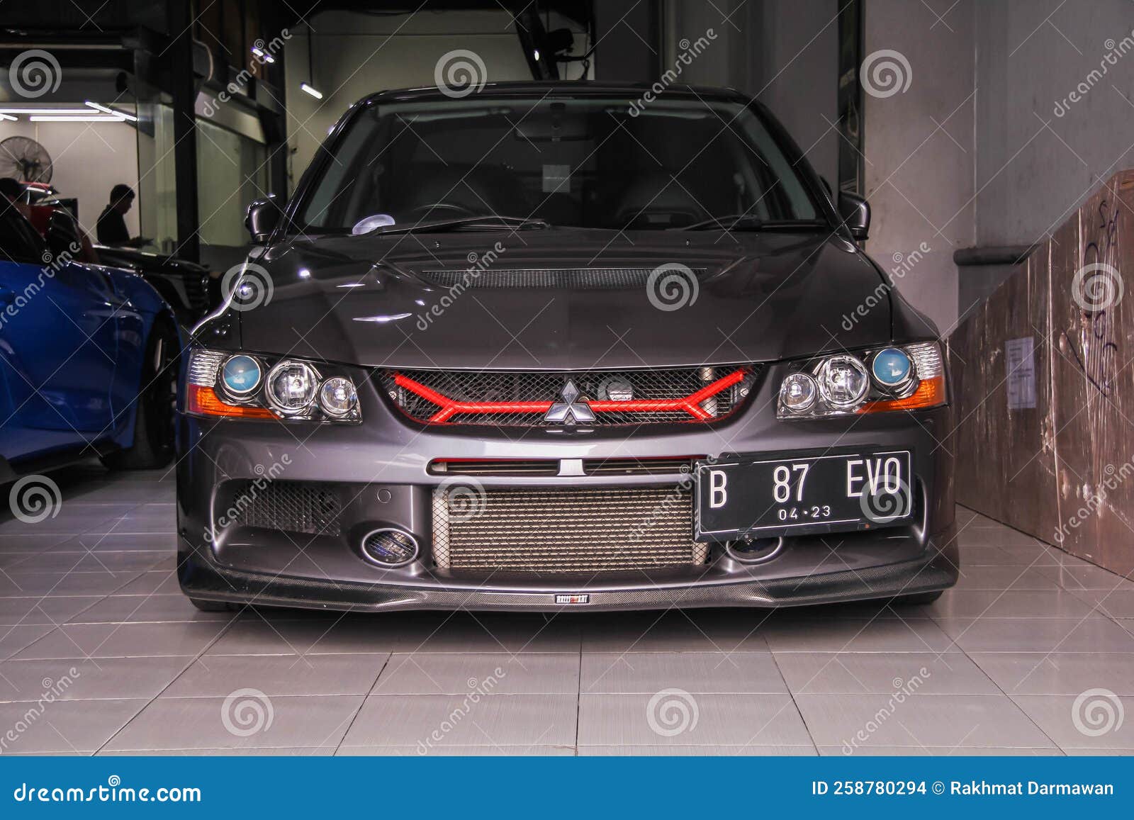 Mitsubishi Lancer Evolution IX MR Inside a Garage Front View Editorial ...