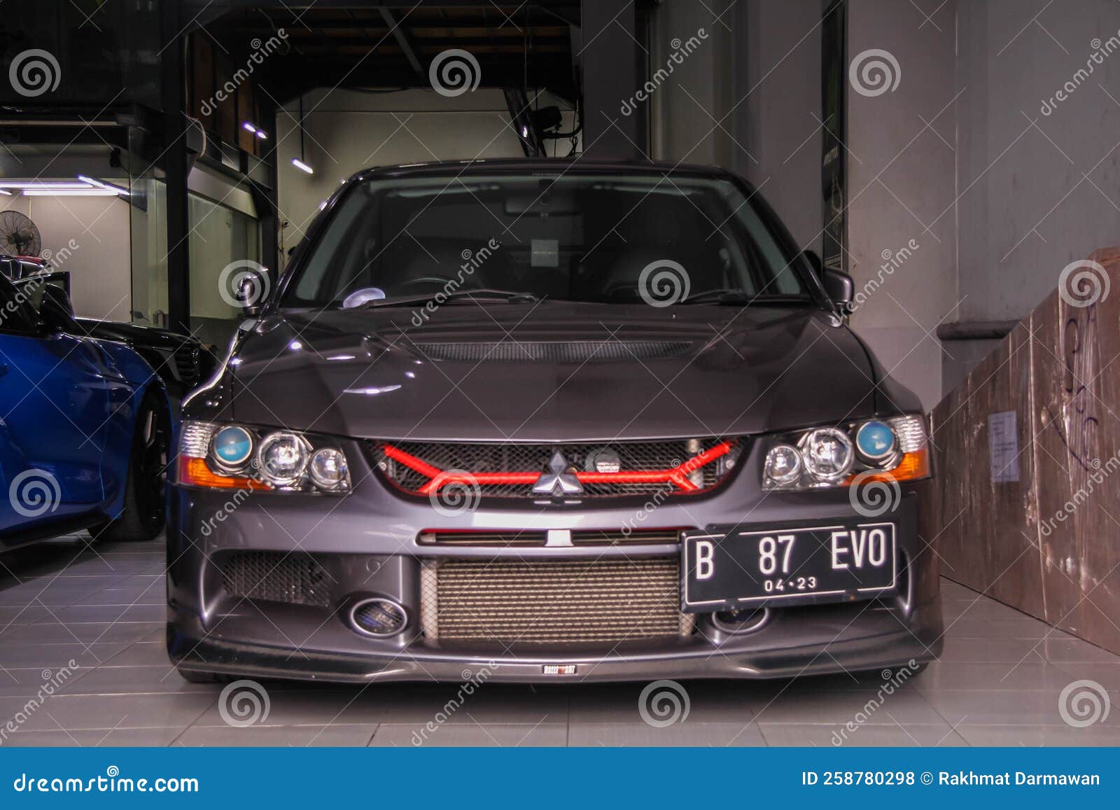 Mitsubishi Lancer Evolution IX MR Inside a Garage Front View Editorial ...