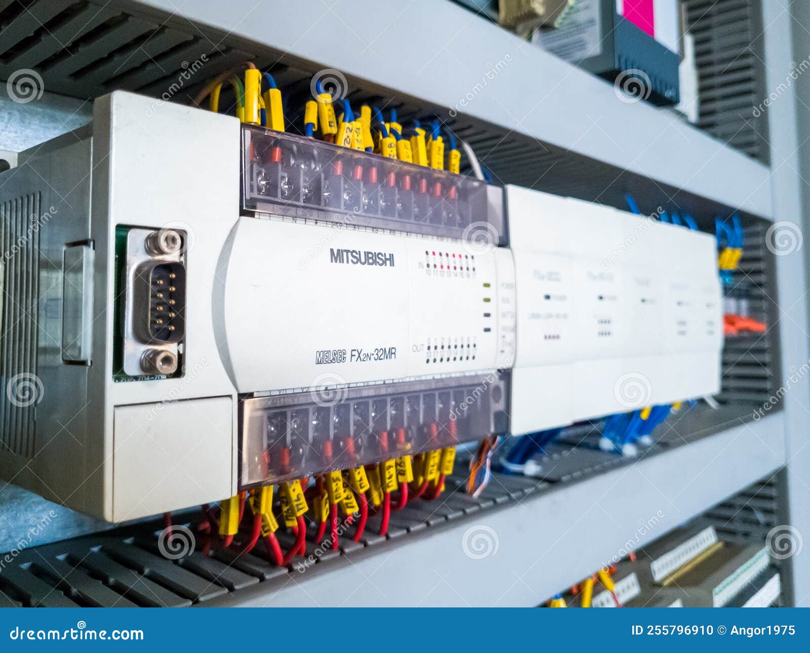 Mitsubishi PLC Modules In A Row In Electrical Cabinet Of Automation ...