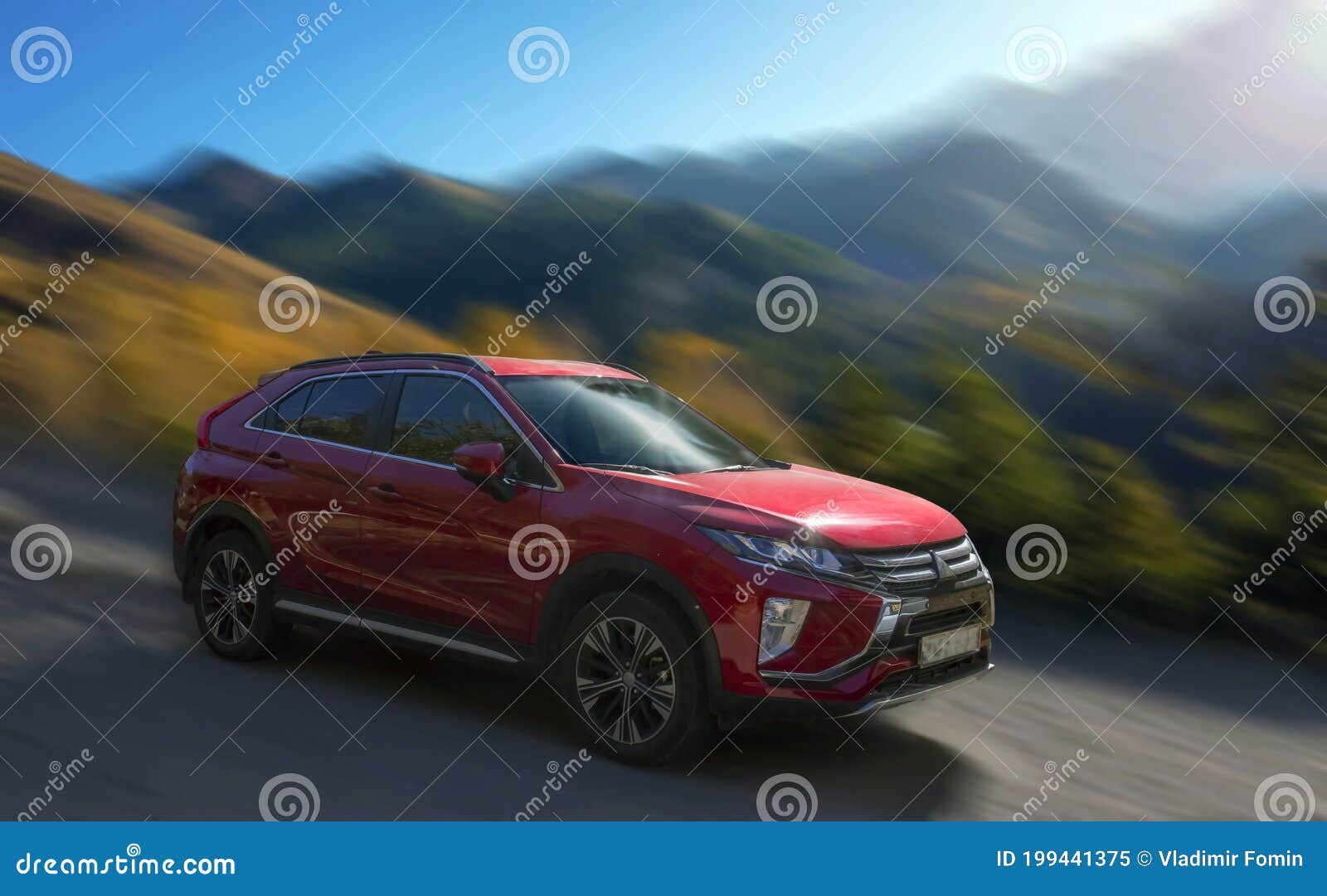 Mitsubishi red car. stock image. Image of mitsubishi - 199441375
