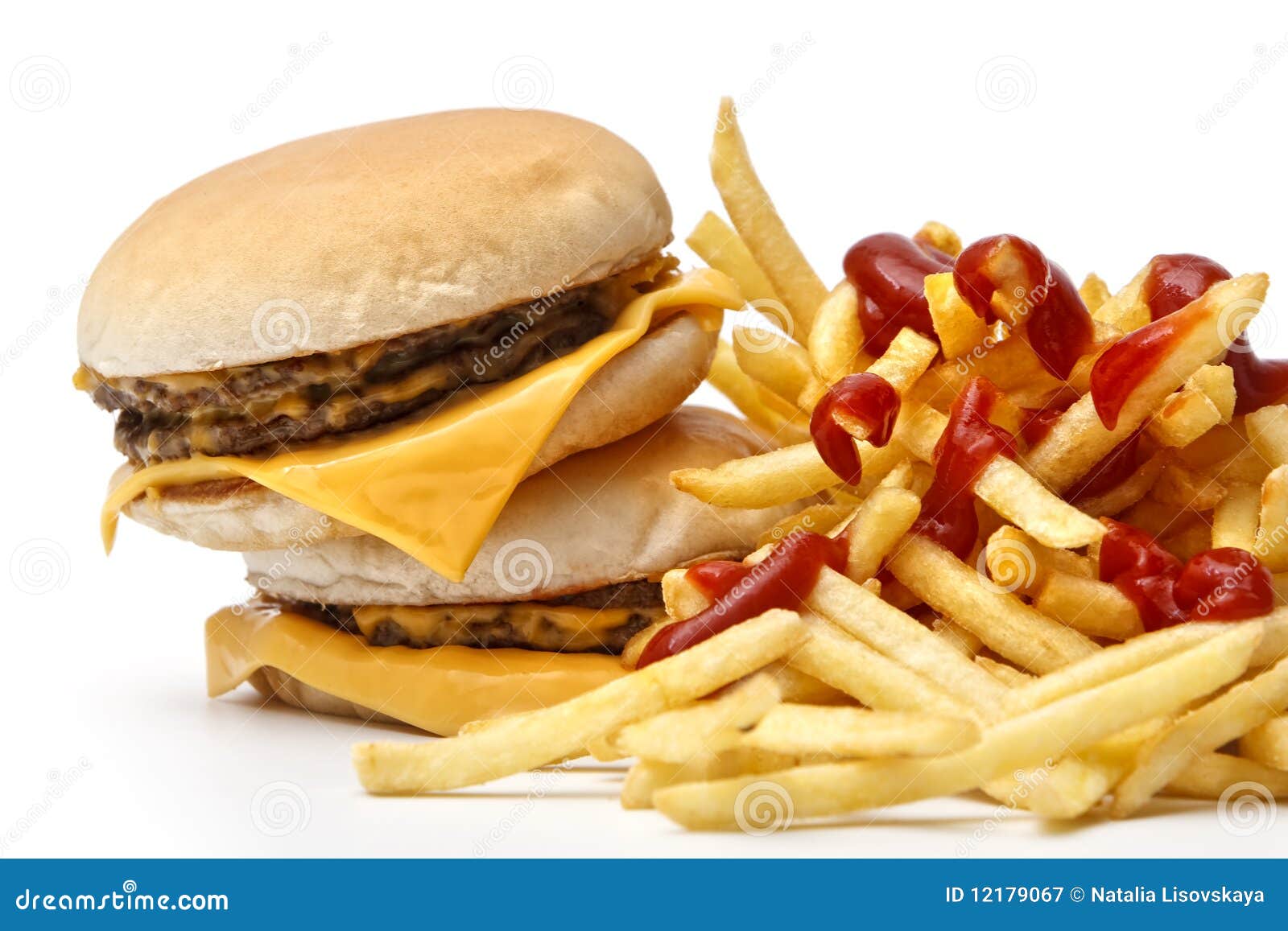 Mittagessenzeit Mit Cheeseburger Und Pommes-Frites Stockbild - Bild von ...