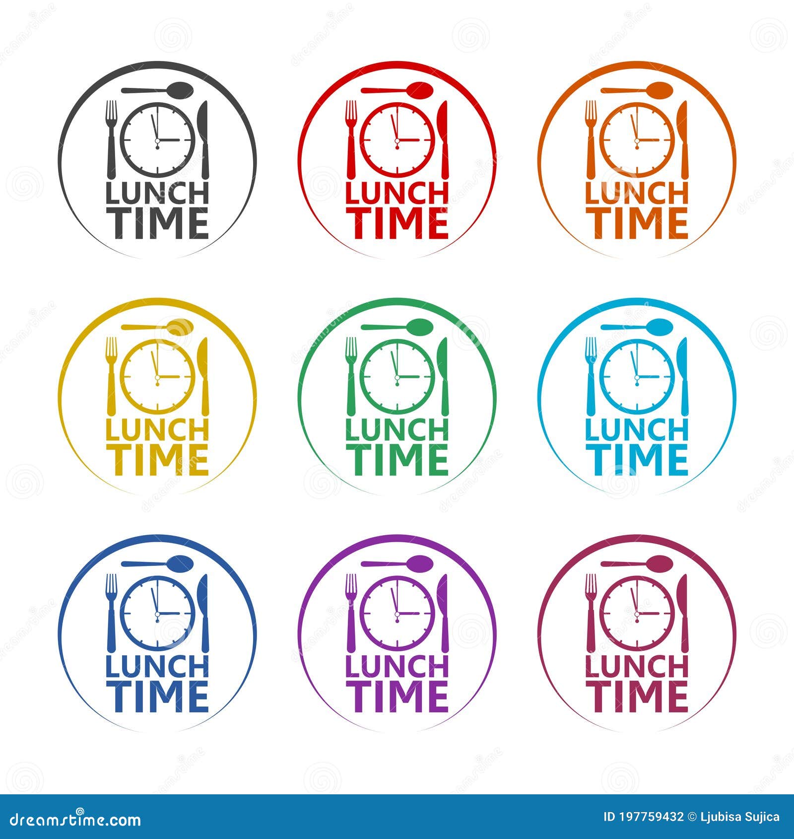 Mittagspause Essen Farbsatz Symbol, Vektor Abbildung - Illustration von ...