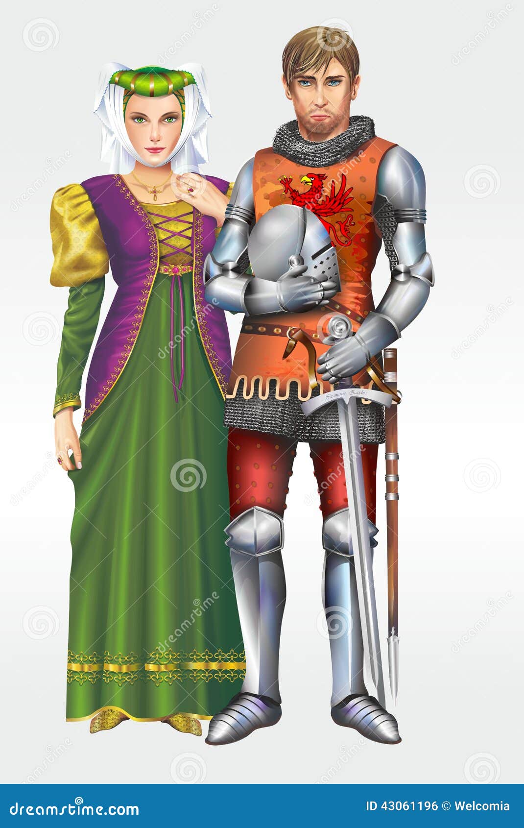 Mittelalterlicher Ritter Mit Frau Stock Abbildung - Illustration von ...