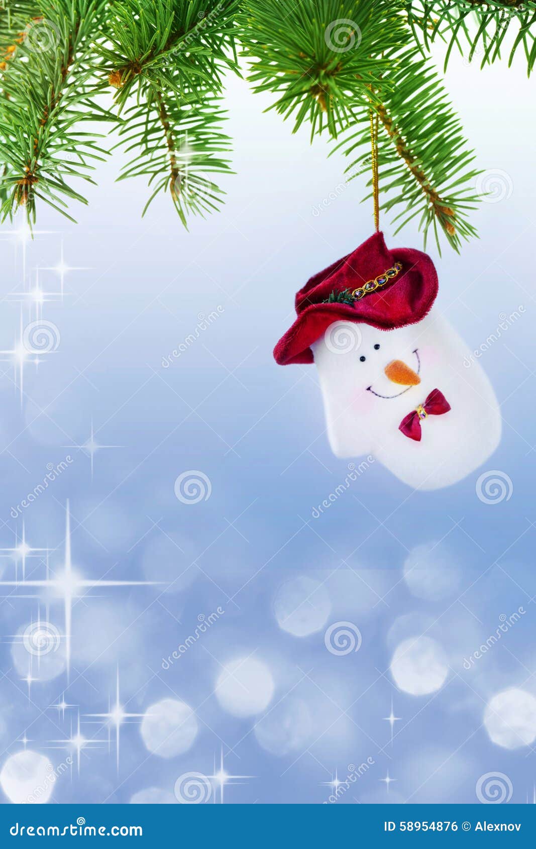 Mitten Snowman on the Christmas Tree Stock Photo - Image of tree ...