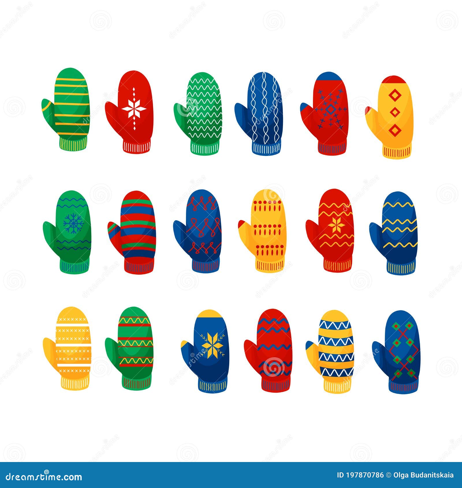 Mittens Multicolor Collection Vector Illustration in a Flat Cartoon ...