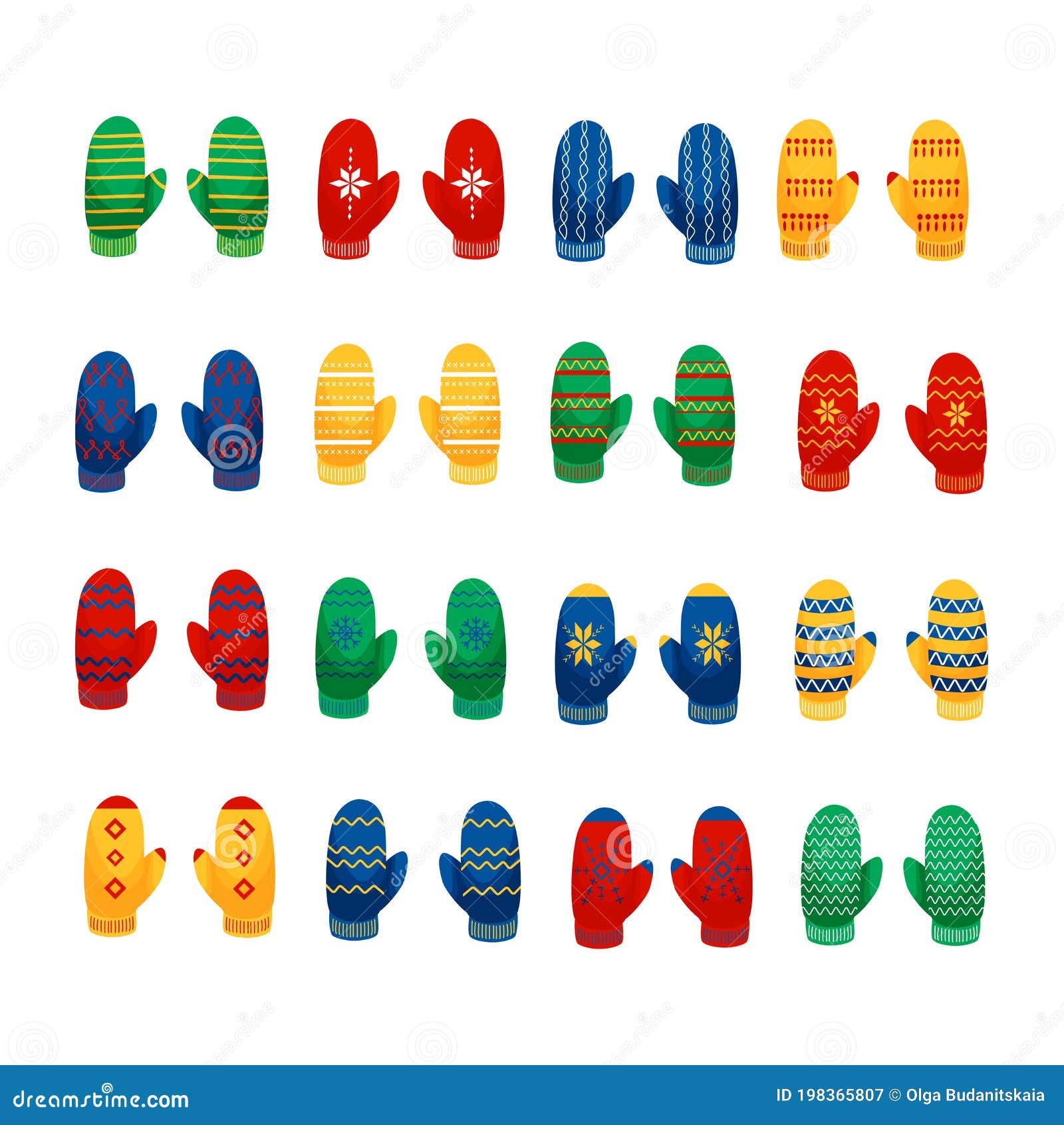 Mittens Multicolor Pair Collection Vector Illustration in a Flat ...