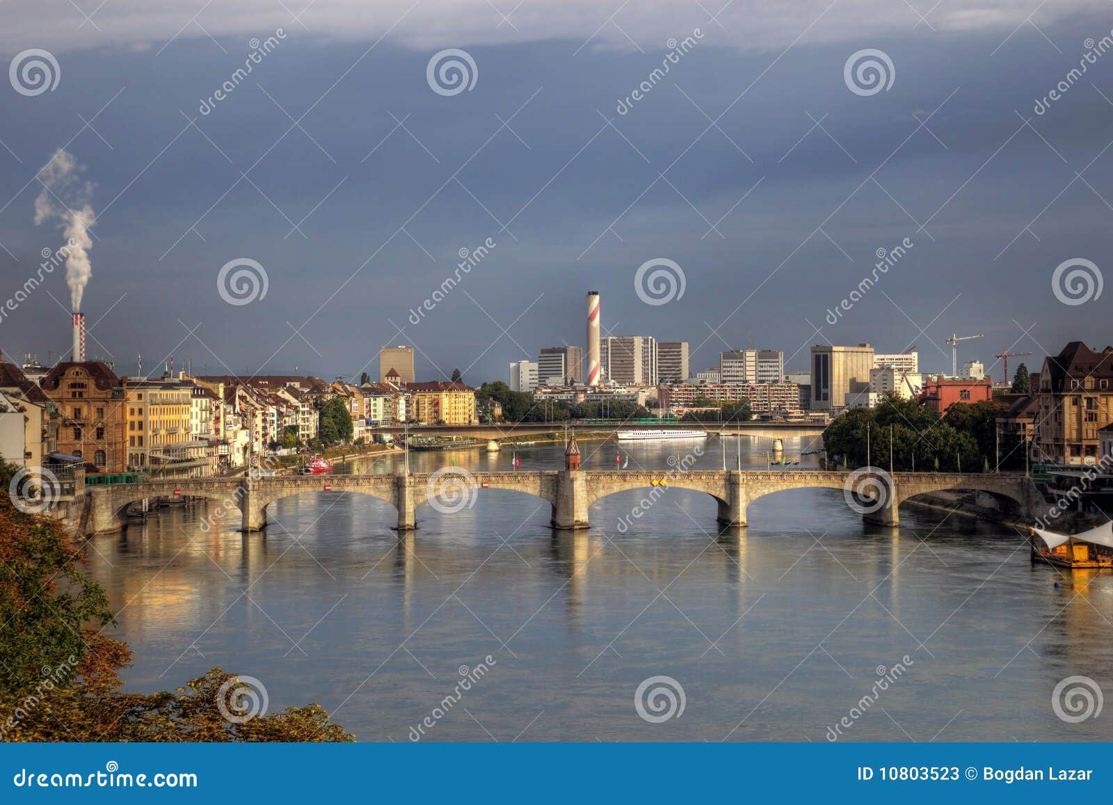 Mittlere Bridge and Basel Skyline, Switzerland Stock Image - Image of ...