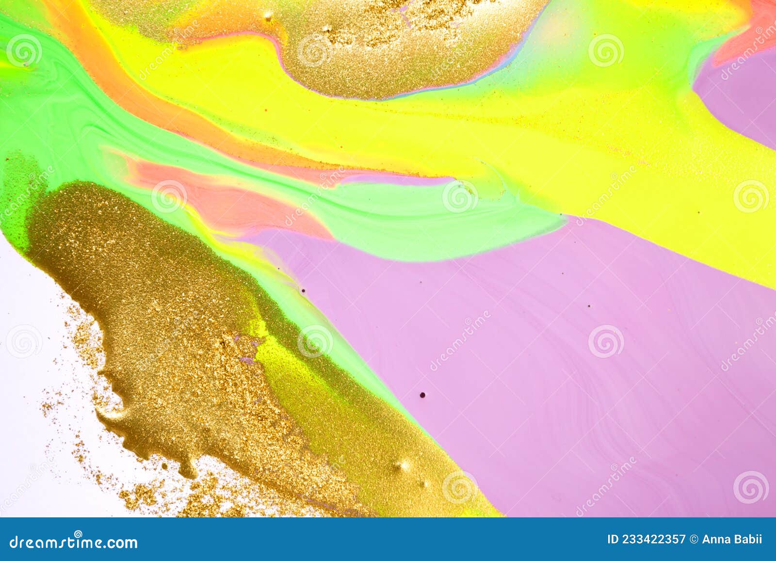 Mix of Acrylic Vivid Colorful Inks with Gold Dust. Stock Image - Image ...