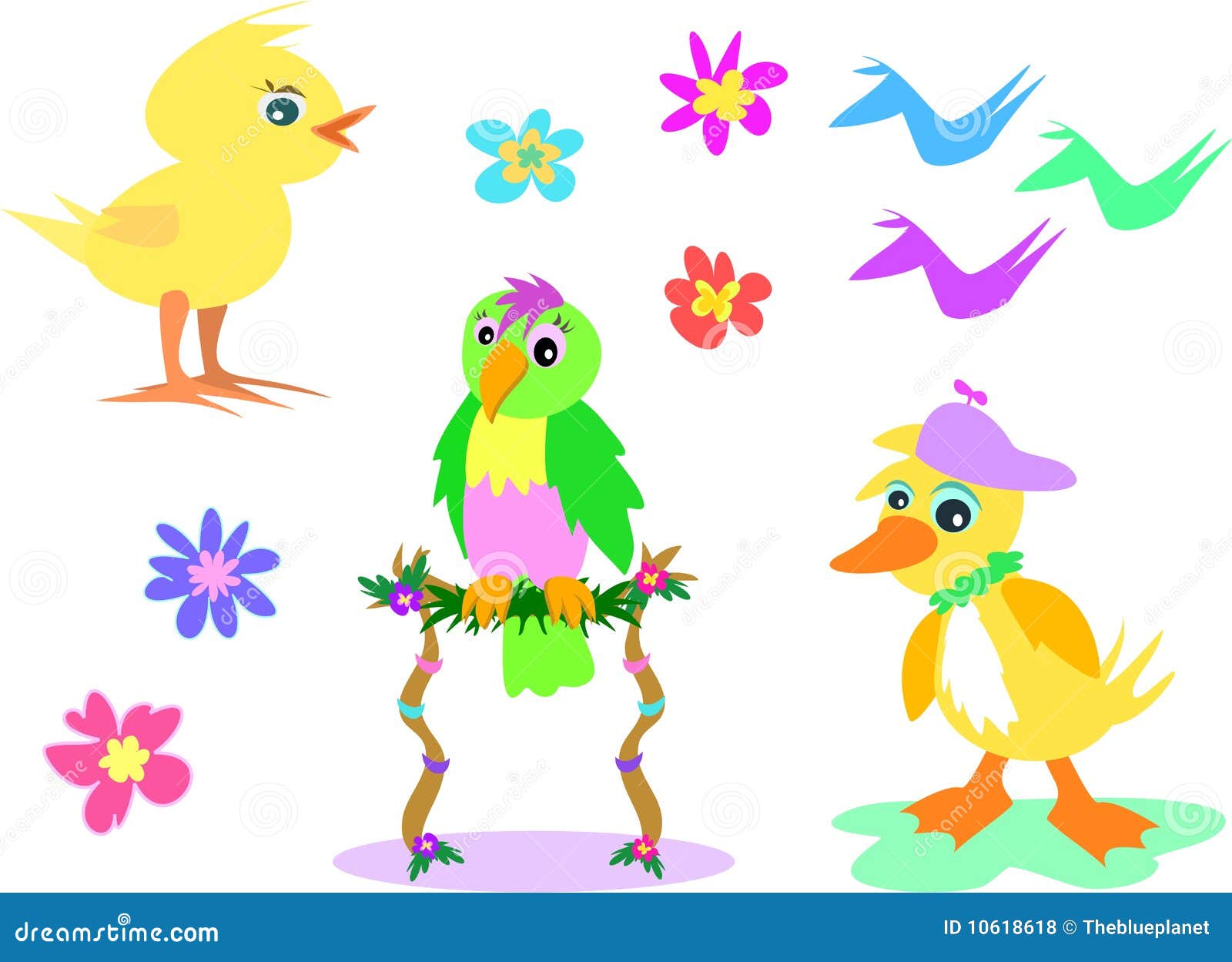 Mix of Birds and Flowers stock vector. Illustration of group - 10618618