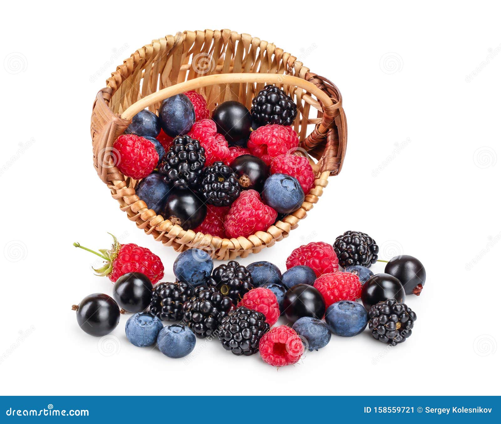 Mix of Blackberry Blueberry Raspberry Black Currant in Wicker Basket ...