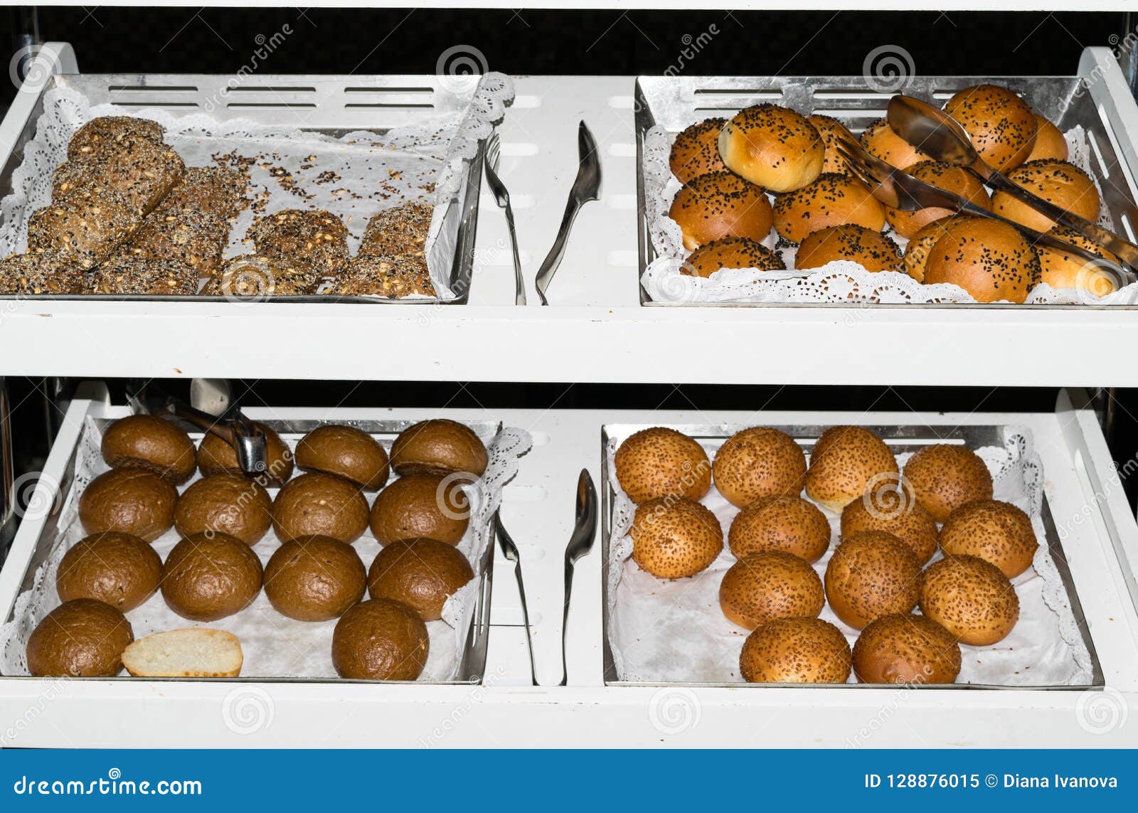 Mix of Bun Bread, Top View of Assortment of Different Kind of Cereal ...