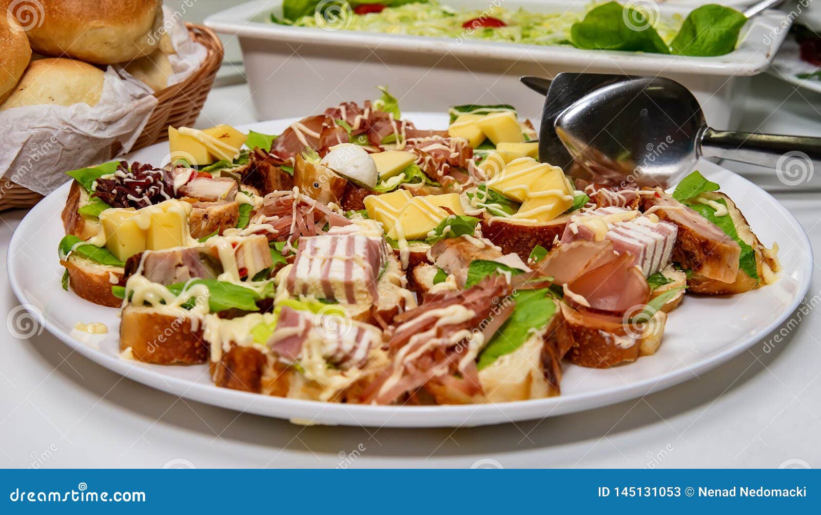 Mix canape on the plate stock image. Image of food, cheese - 145131053