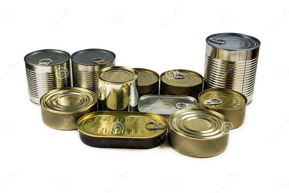 Mix of Cans Isolated on White Background Stock Photo - Image of goods ...