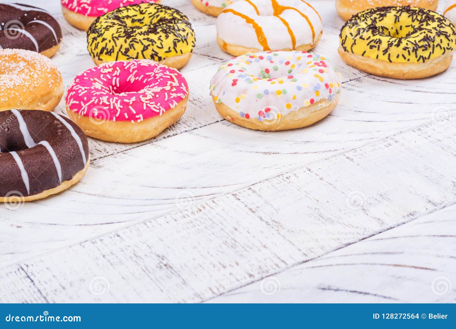 Mix of colorful doughnuts stock photo. Image of hanukkah - 128272564