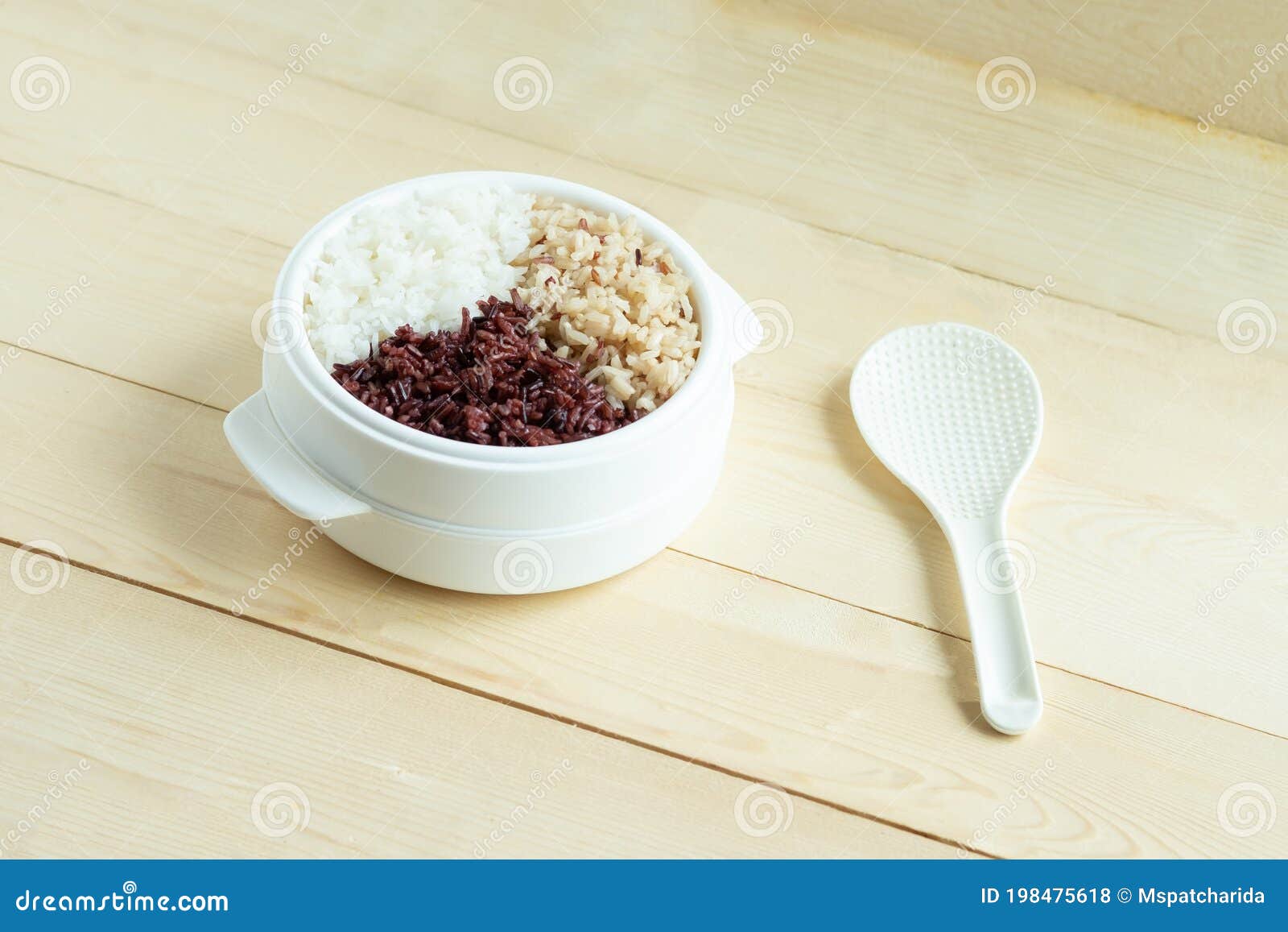 Mix of Cooked Rice in Plastic Bowl Stock Photo - Image of healthy ...