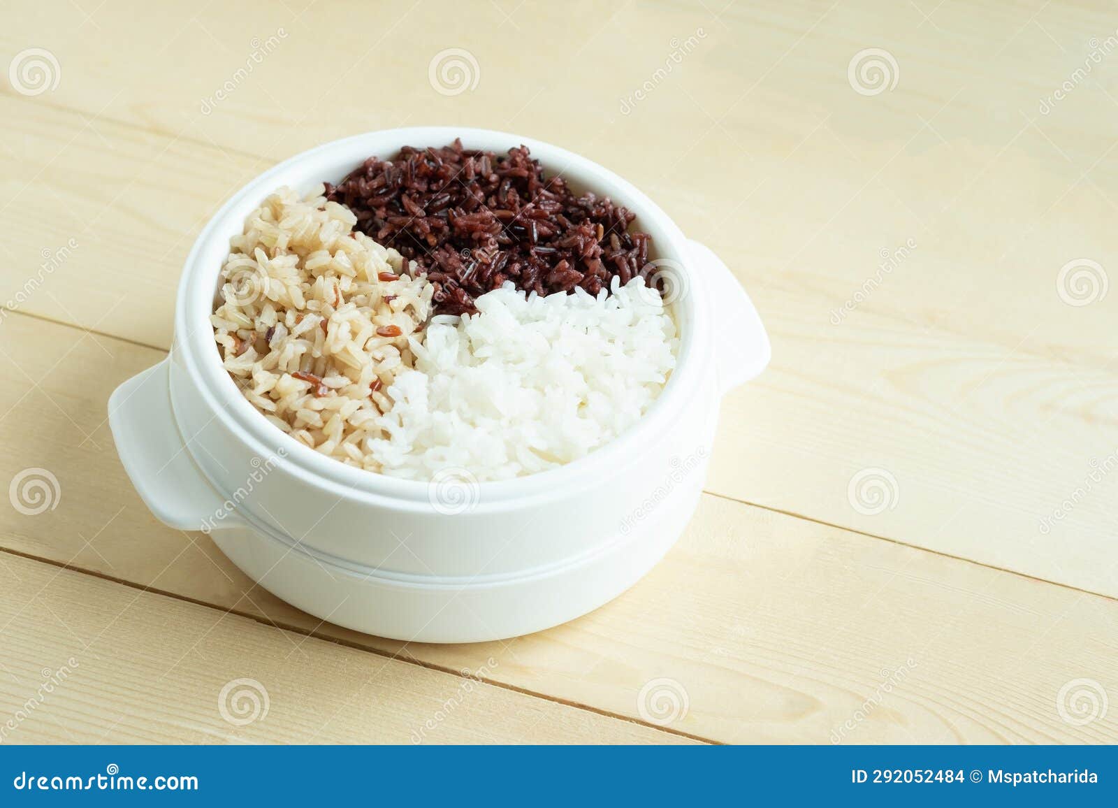 Mix of Cooked Rice in Plastic Bowl, White, Black, and Brown Rice Stock ...