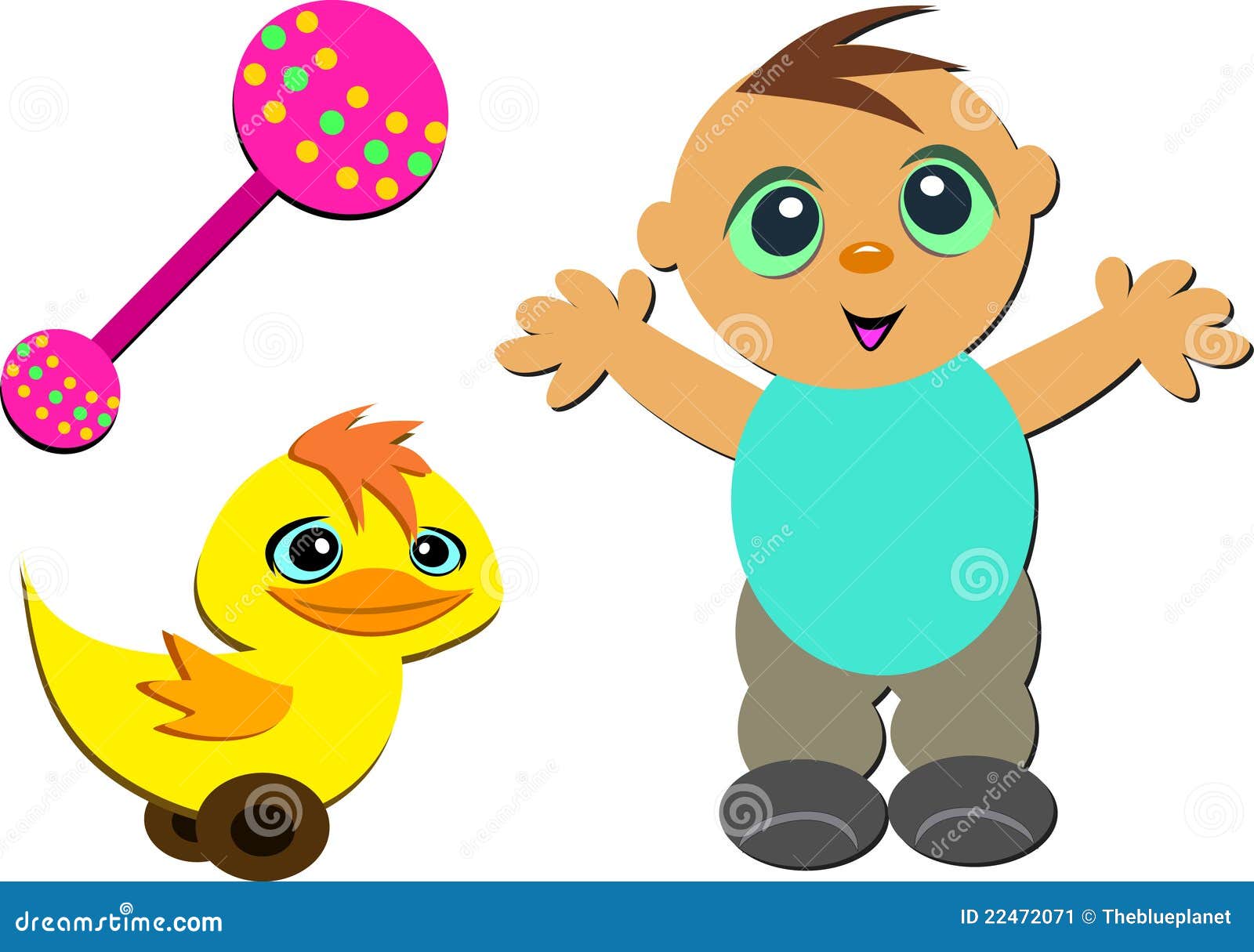 Mix of Cute Baby, Rattle, and Toy Duck Stock Vector - Illustration of ...