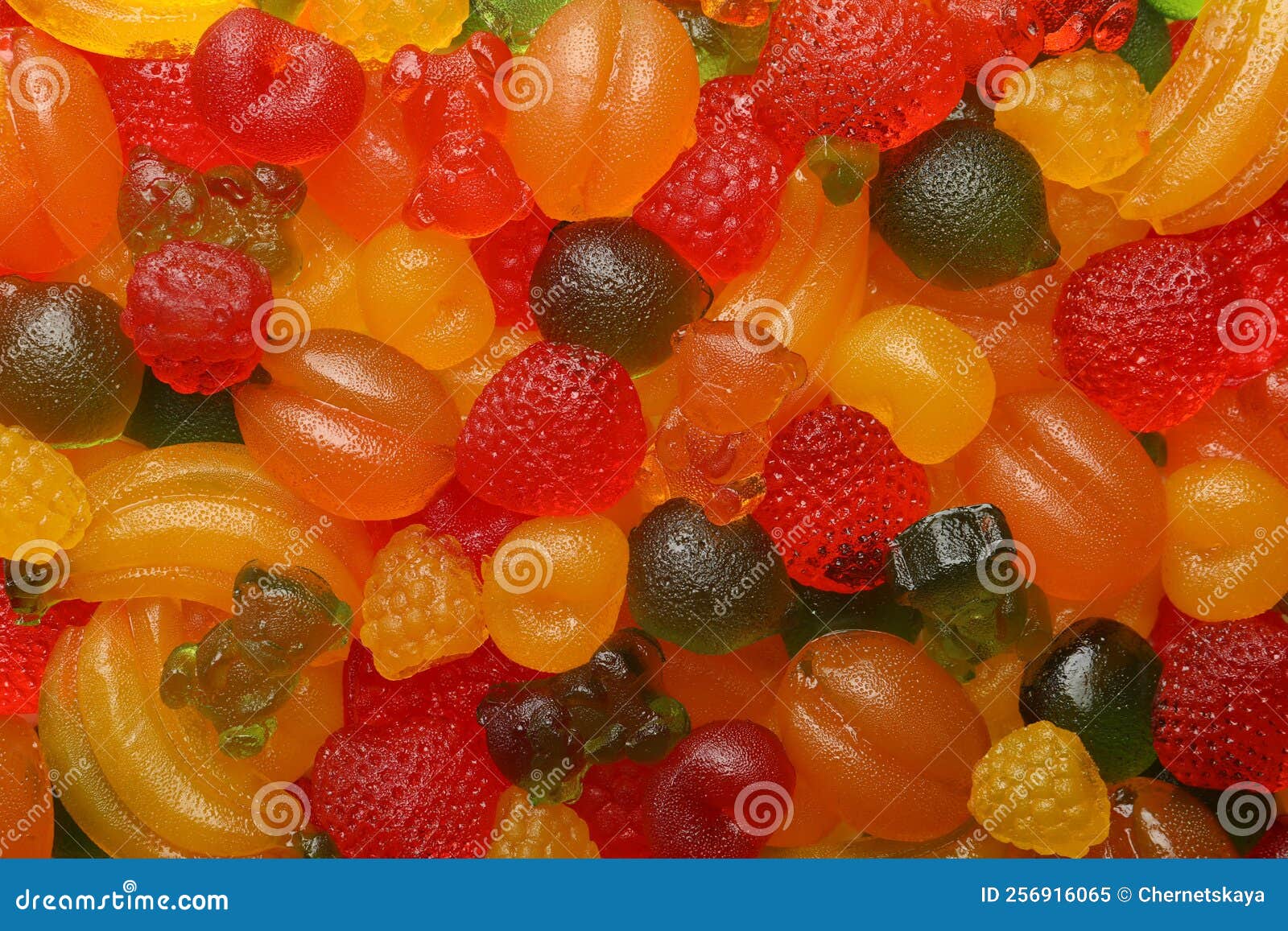Mix of Different Delicious Gummy Candies As Background, Top View Stock ...