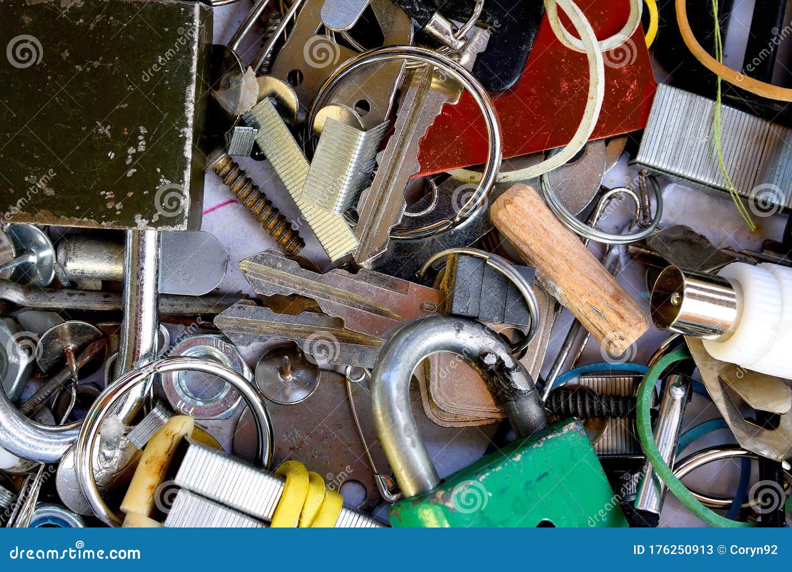 A Mix of Different Items in a Box, Office and Workshop Environment. Top ...