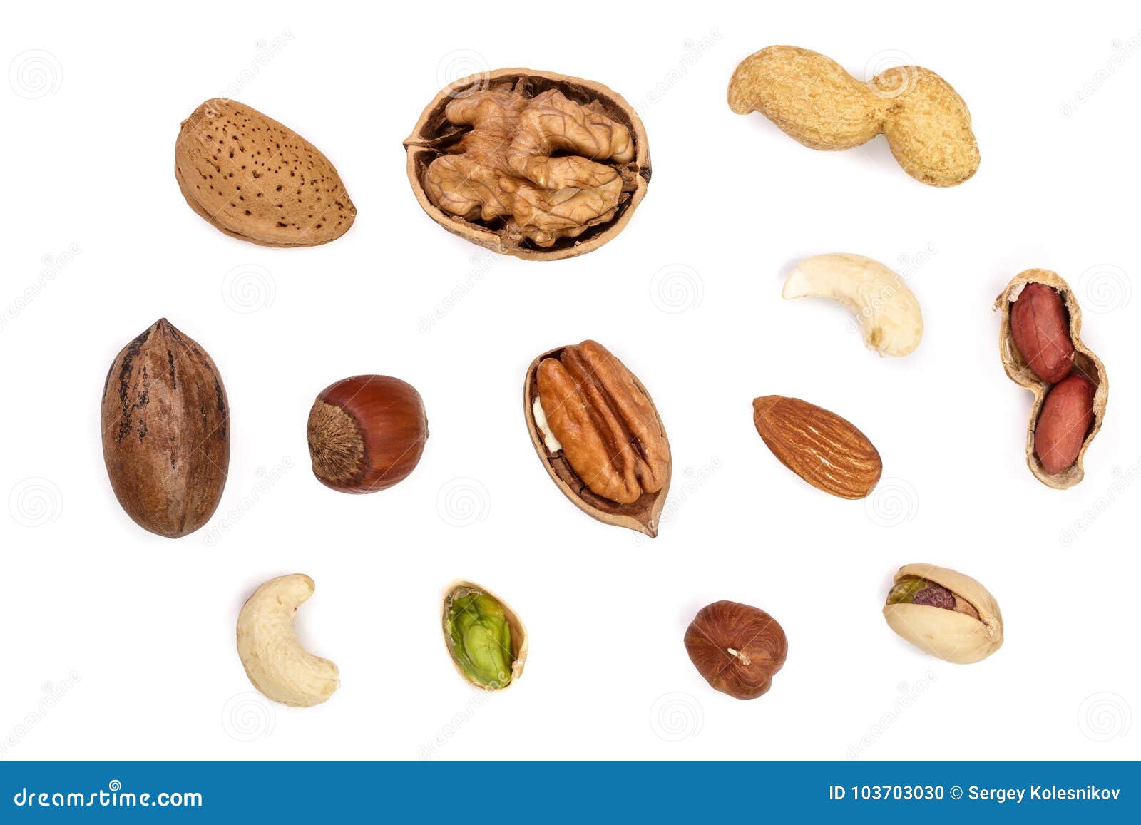 Mix of Different Nuts Isolated on White Background, Flat Lay Pattern ...