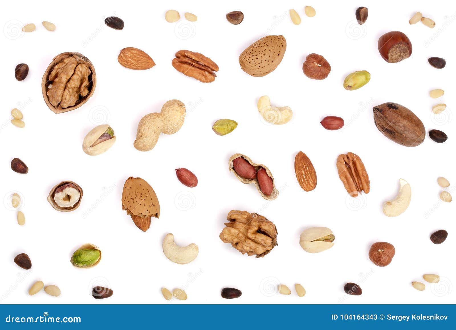 Mix of Different Nuts Isolated on White Background, Flat Lay Pattern ...