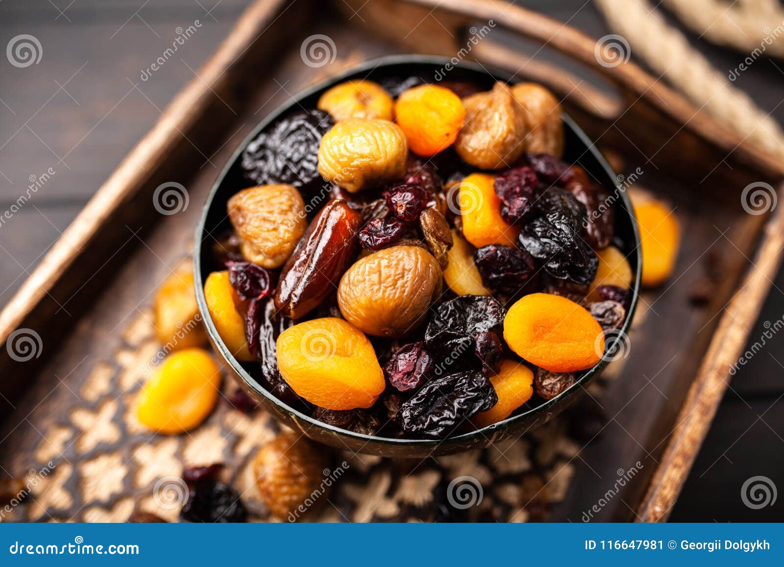 A mix of dried fruit stock image. Image of snack, date - 116647981