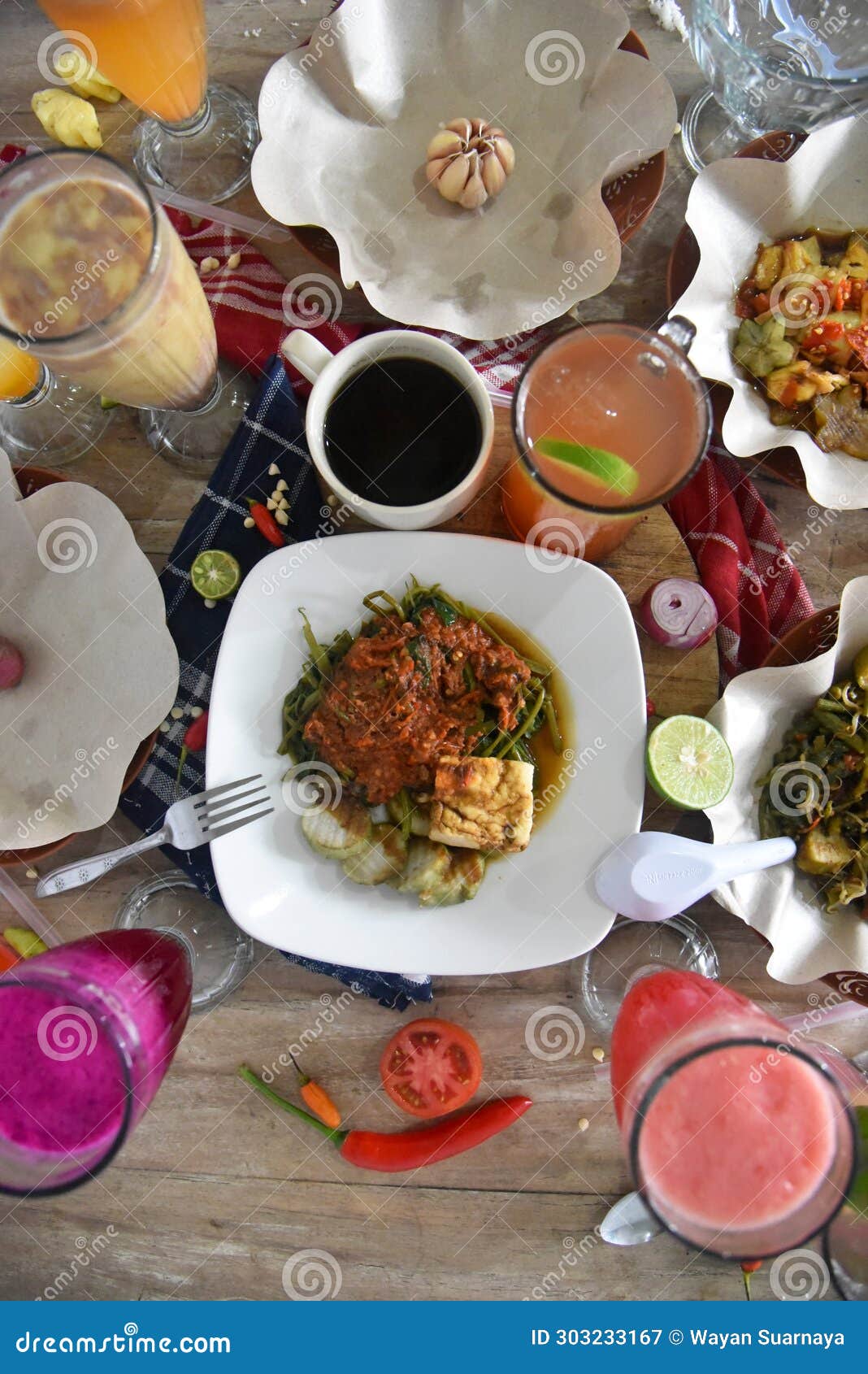 Mix Foods and Drinks Placed on the Brown Wooden Table Stock Image ...