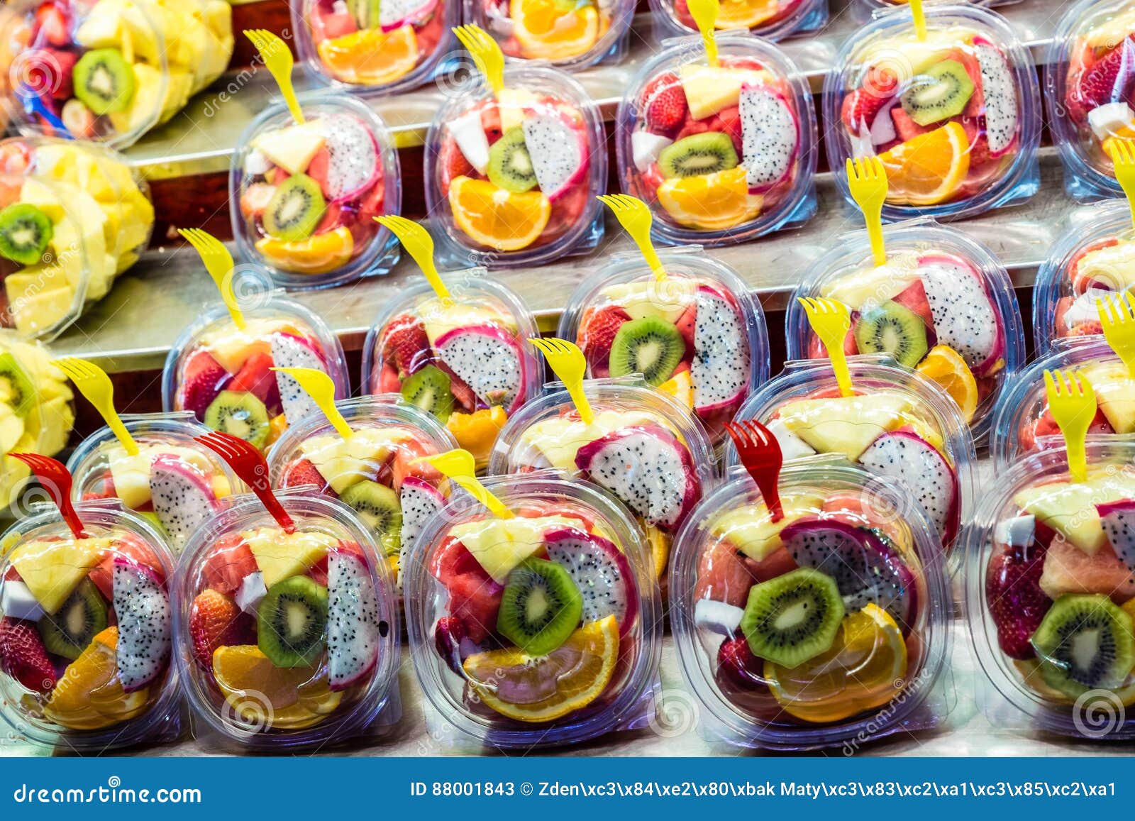Mix of Fresh Fruit in the Plastic Box Stock Image - Image of dragon ...