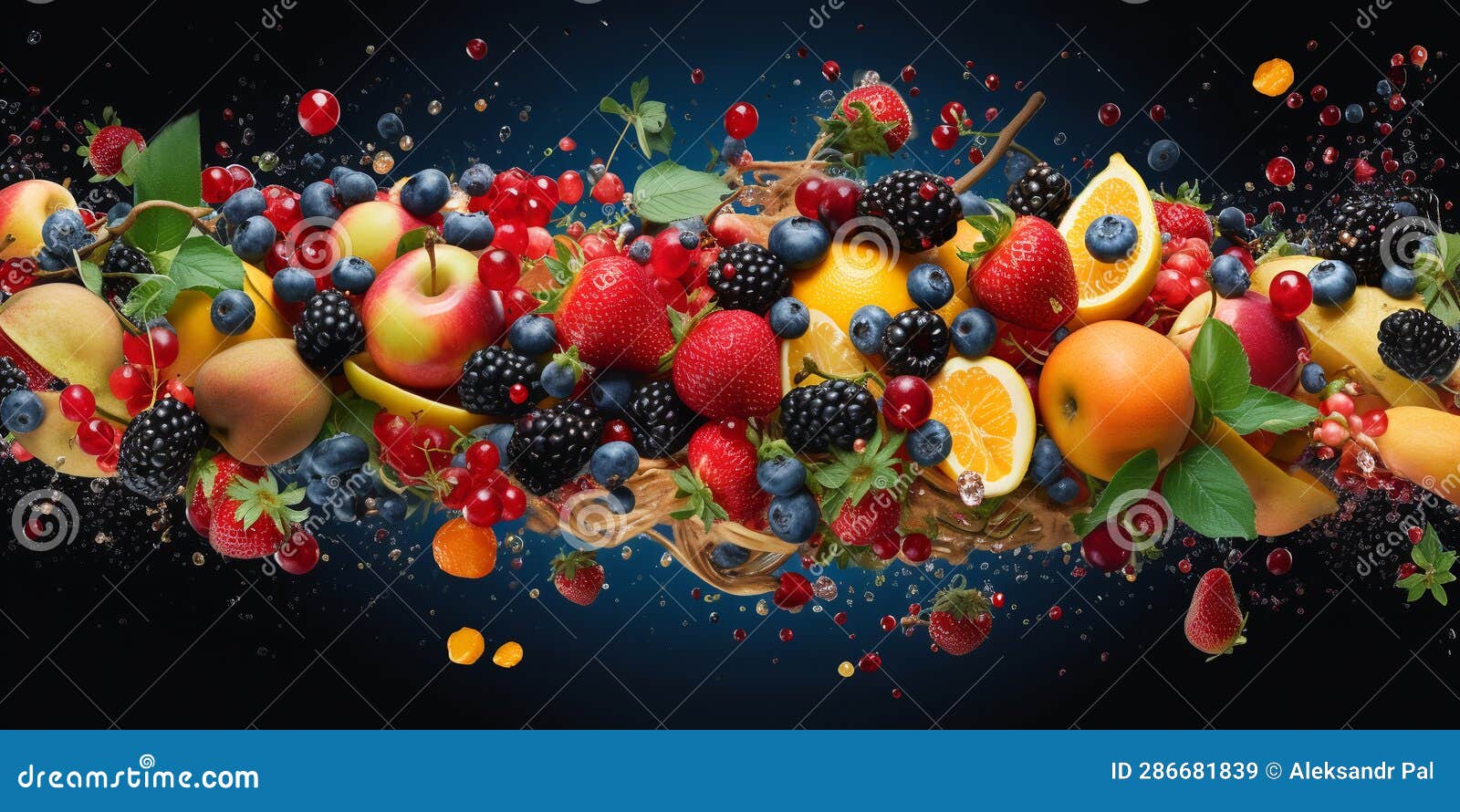 Mix of Fresh Fruits and Berries in Motion. Ai Generative Stock Image ...
