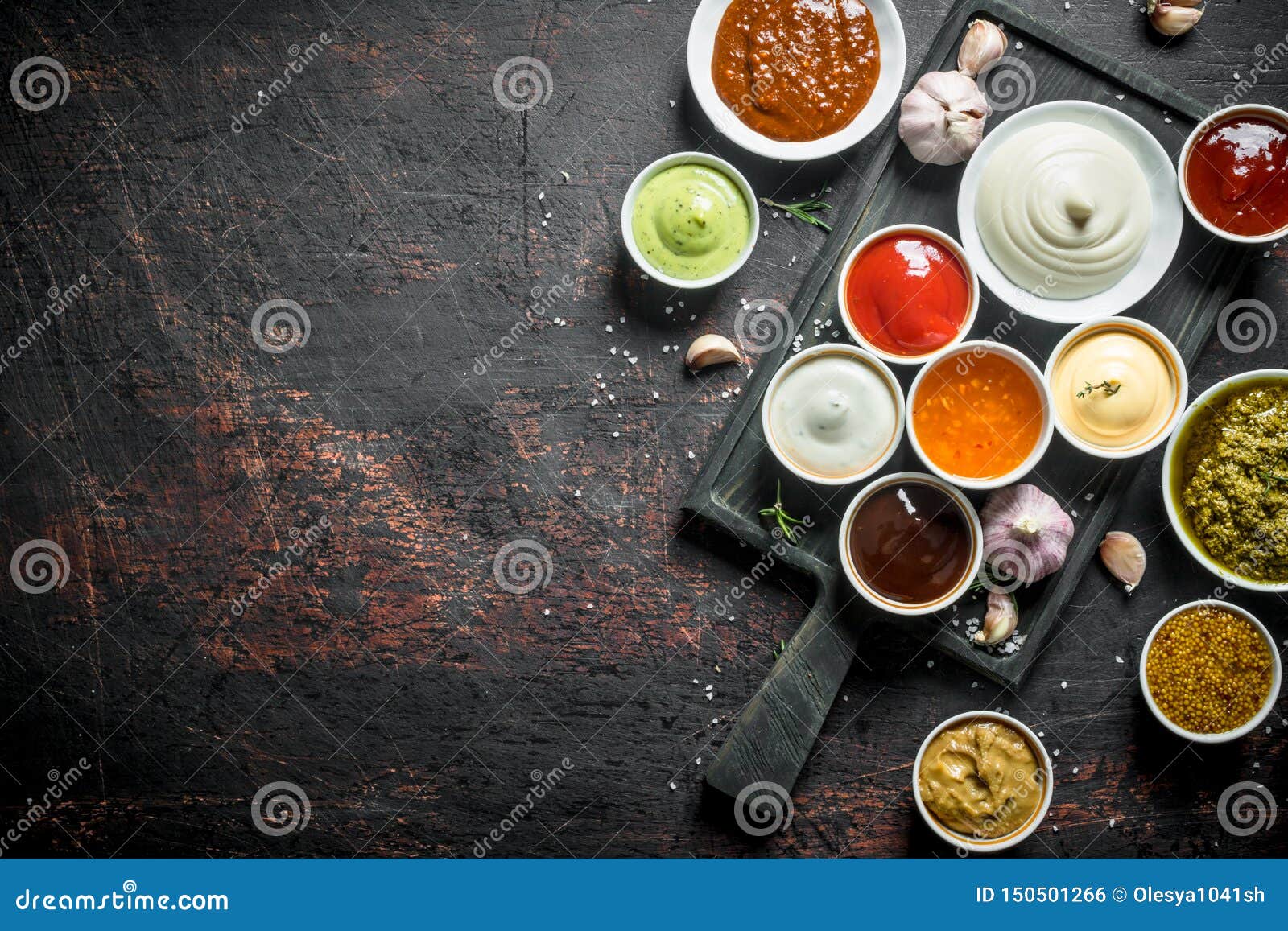 Mix of fresh sauces stock photo. Image of garlic, background - 150501266