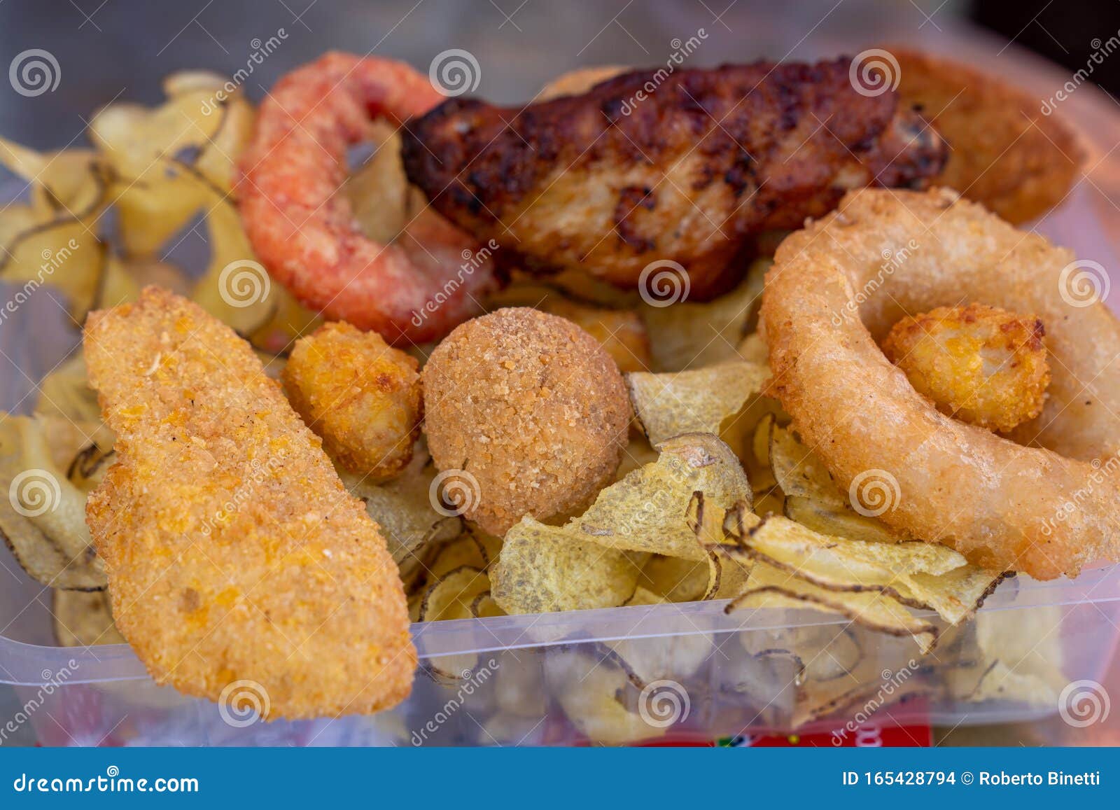 Mix Fried Fish and Meat in Set Box Stock Photo - Image of local ...