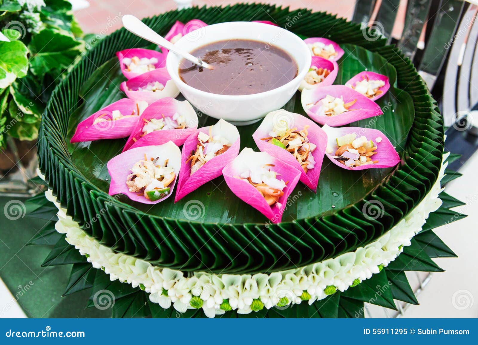 Mix Fried Rice Contained in Lotus Flower Stock Image - Image of snacks ...