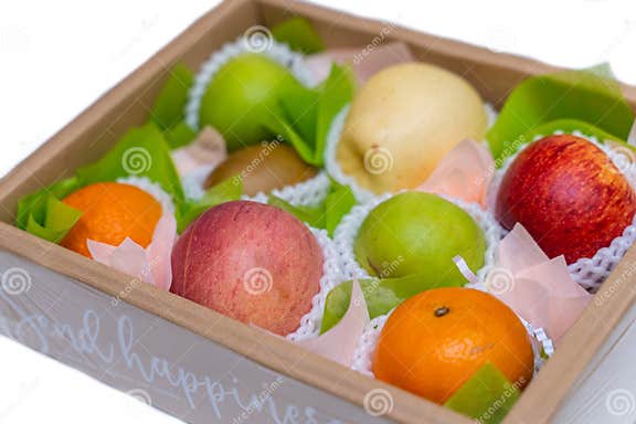 Mix Fruit Set in Box Premium Gift Stock Image - Image of pear, orange ...