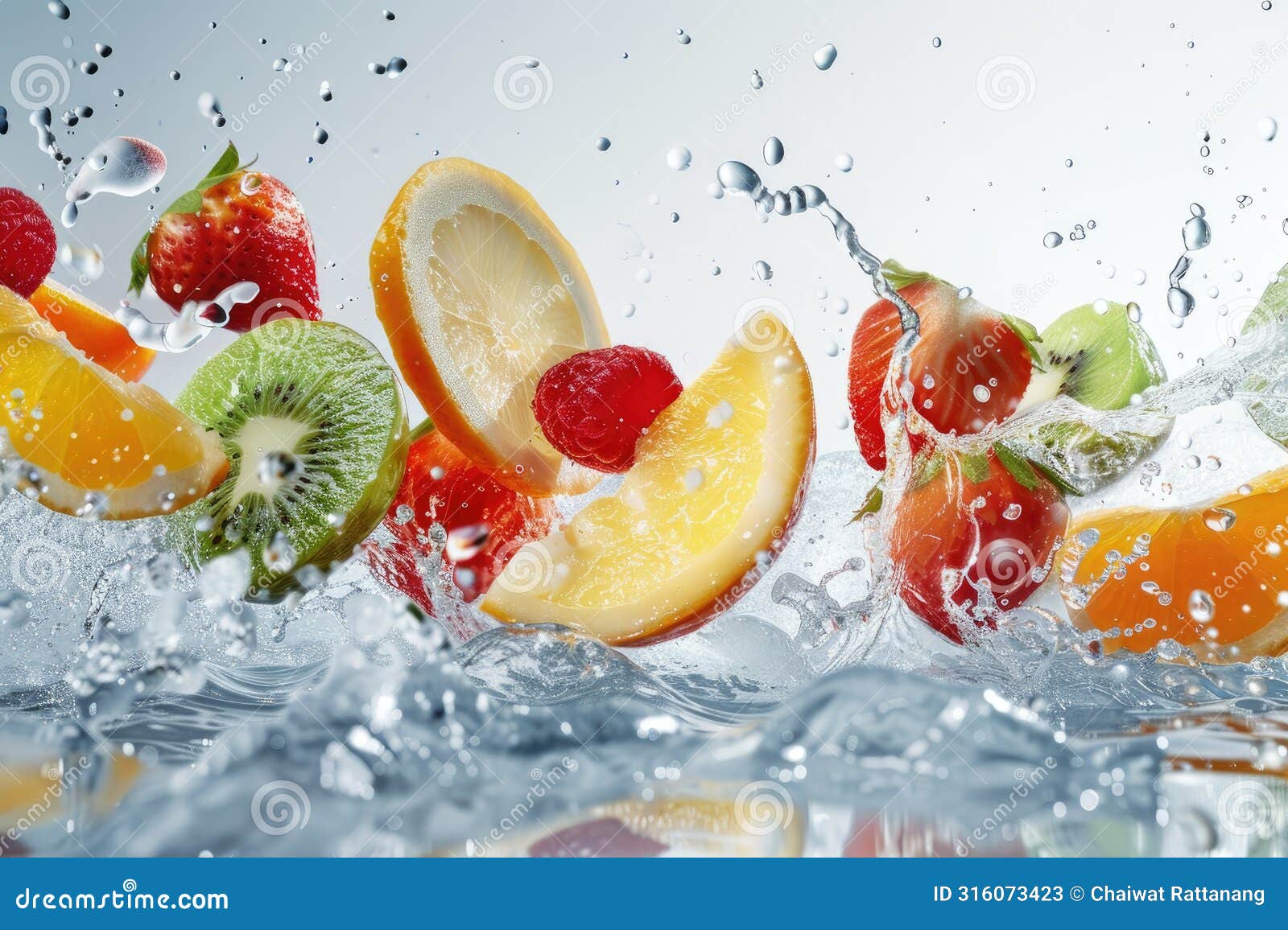 Mix Fruit Slice with Water Splash, Dynamic Composition of Flying Fruit ...