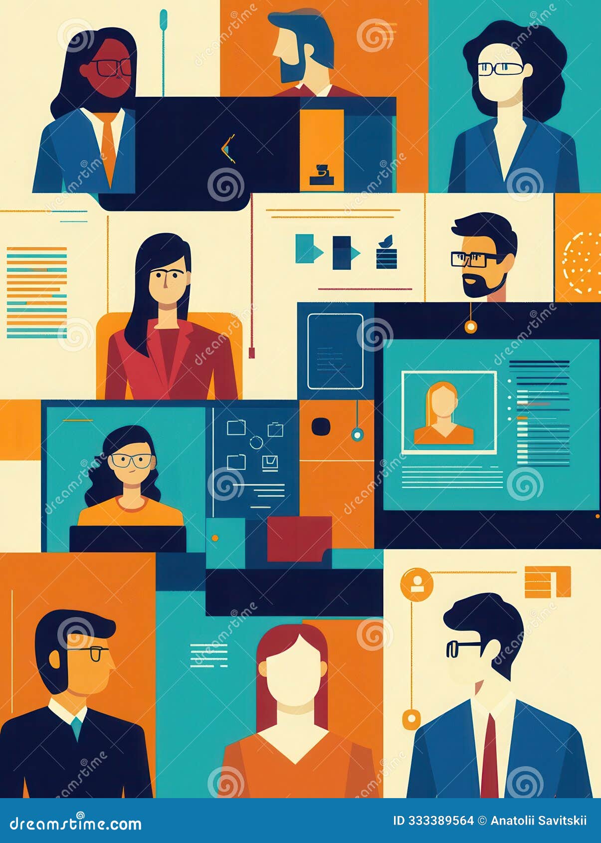 A Mix of Individuals Interact in Virtual Meetings, Showcasing Teamwork ...