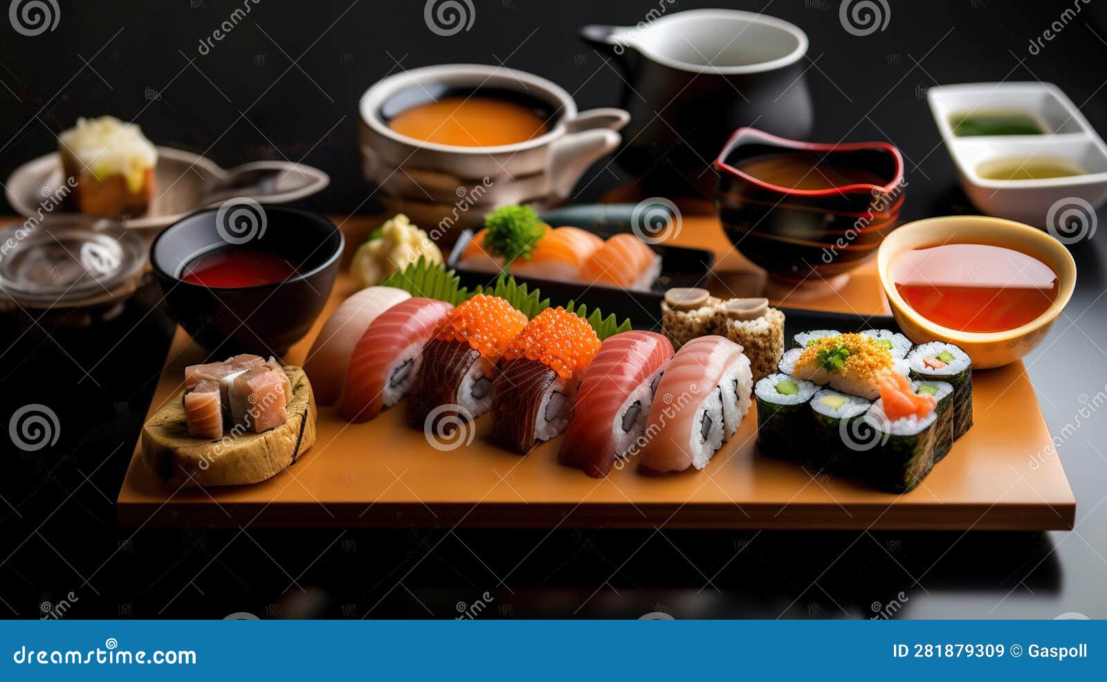 Mix of Japanese Food on Restaurant Table. Generative AI Stock ...