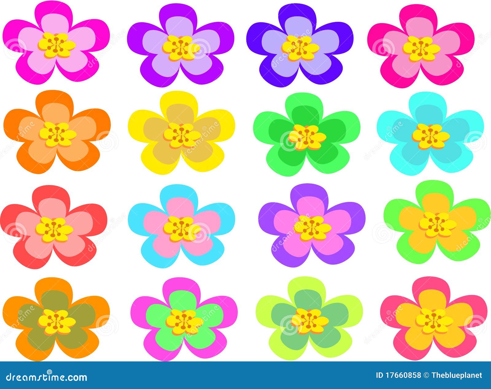 Mix of More Five Point Flowers Stock Vector - Illustration of stamen ...