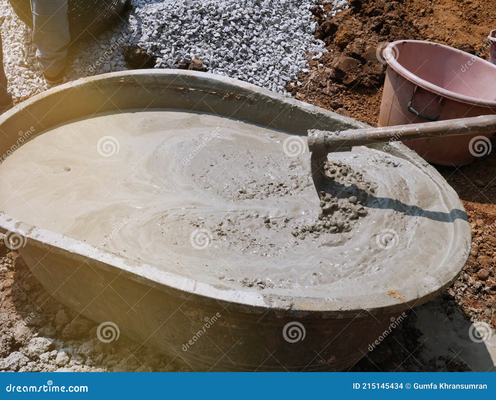 Mix the Mortar in the Bucket Stock Photo - Image of plaster, hand ...