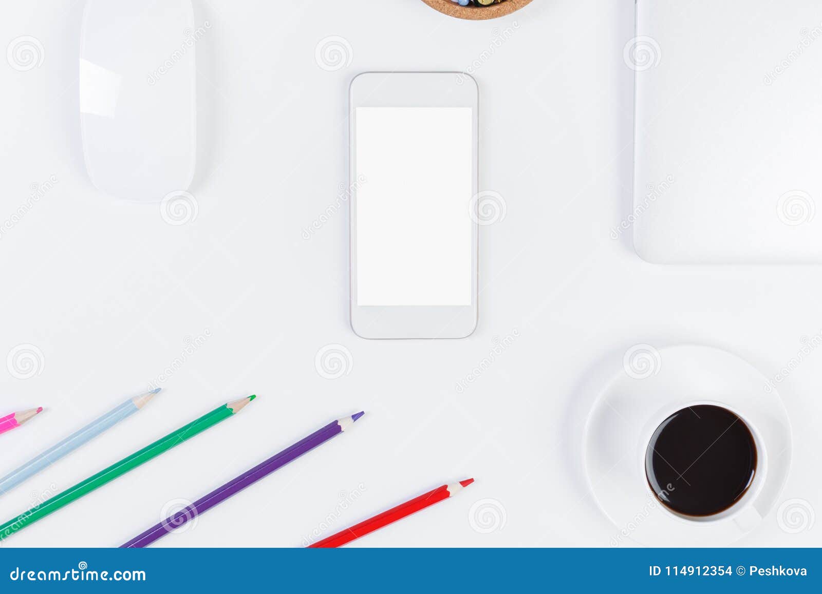 Modern White Table with Objects Stock Photo - Image of closeup ...