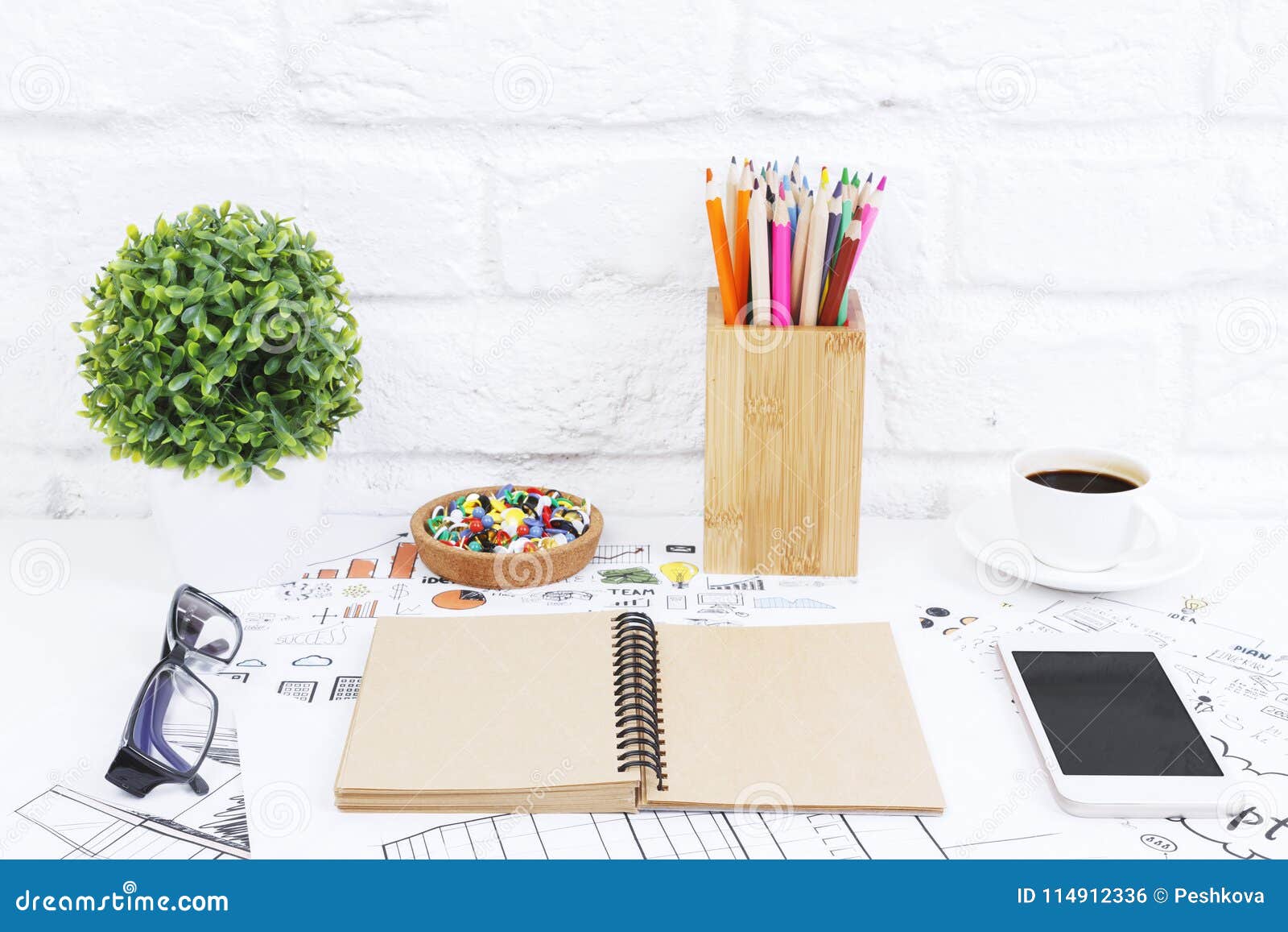 Modern White Tabletop with Objects Stock Photo - Image of cellphone ...