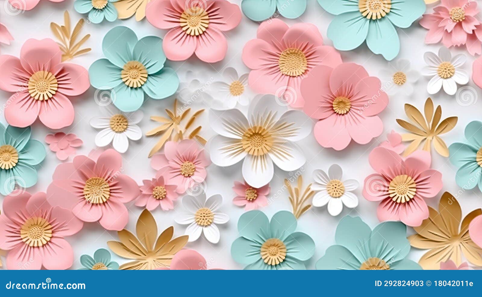Mix Paper Flowers Seamless Background, Paper Art Stock Illustration ...