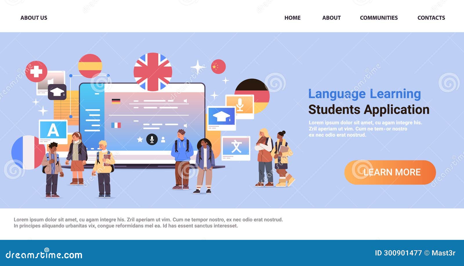 Mix Race Students Learning Language on Laptop Online Education E ...