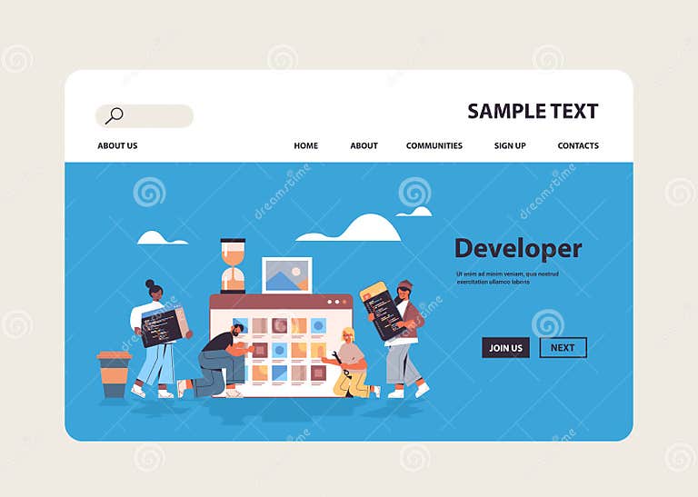 Mix Race Web Developers Testing New App Features Coding Together Application Development