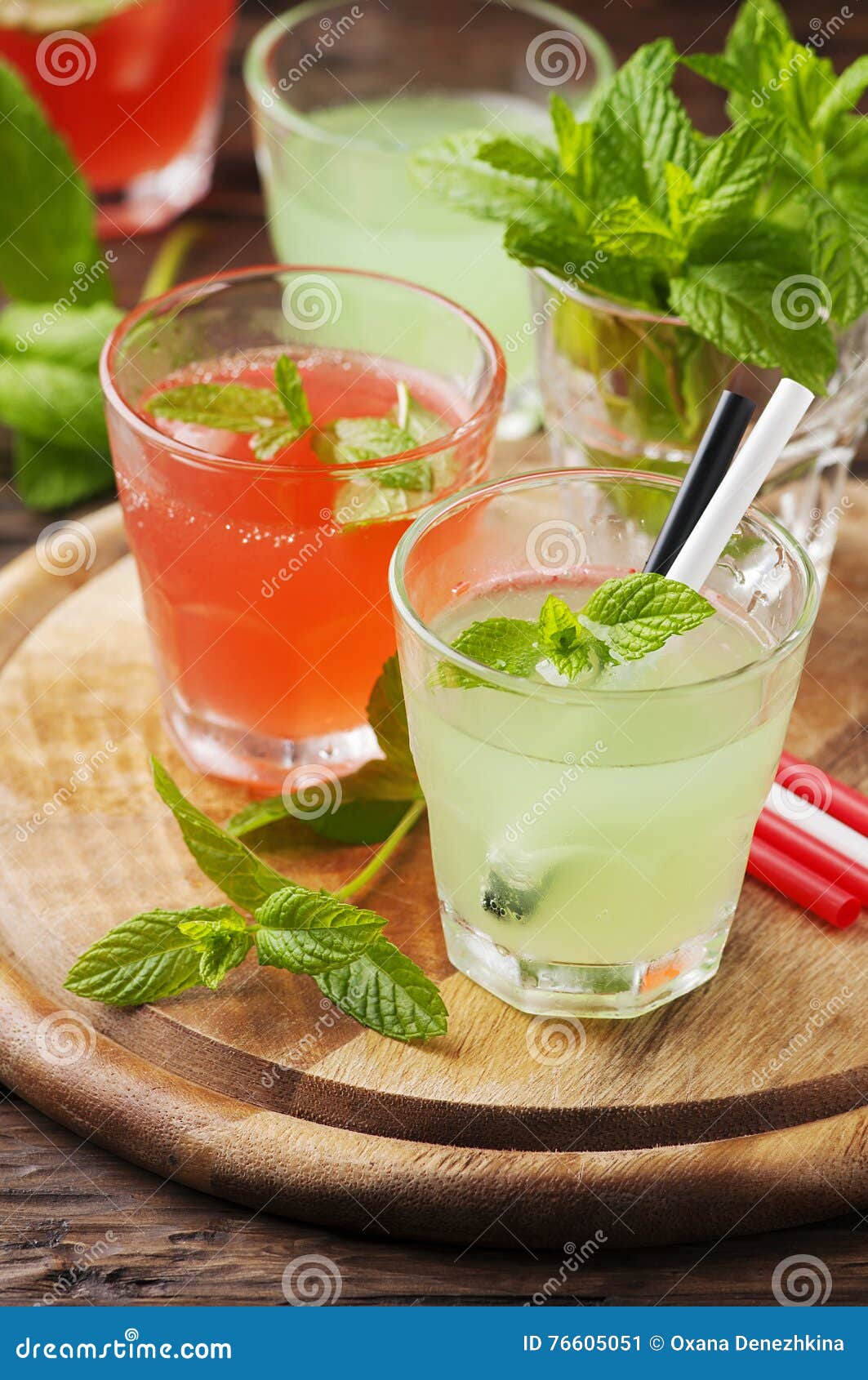 Mix of Red and Green Cocktails with Rum and Mint Stock Image - Image of ...