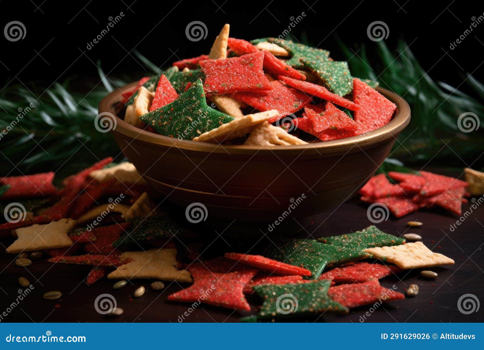 A Mix of Red and Green Crackers in a Large Bowl Stock Photo - Image of ...