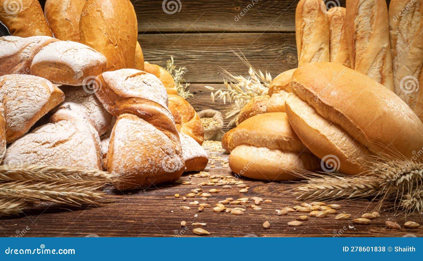 Mix of Rolls with Multi Grains on Wooden Table Stock Photo - Image of ...