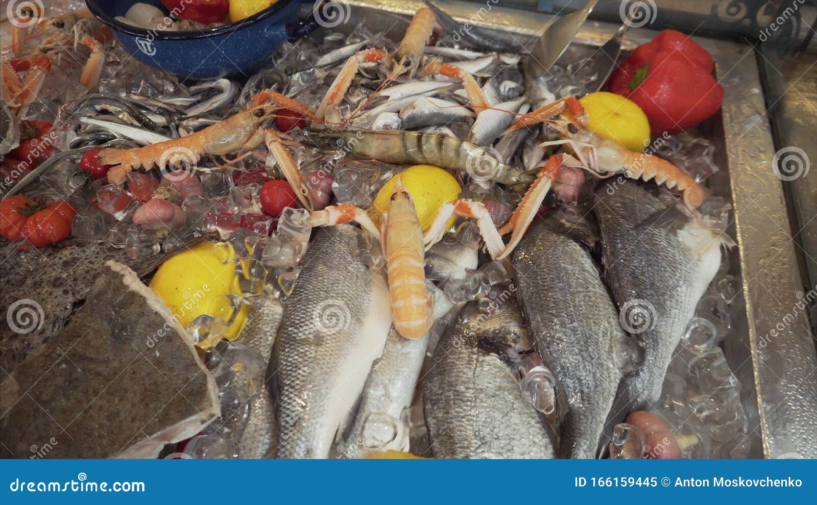 Mix of Seafood: Various Fish, Shellfish and Vegetables in the Middle of ...