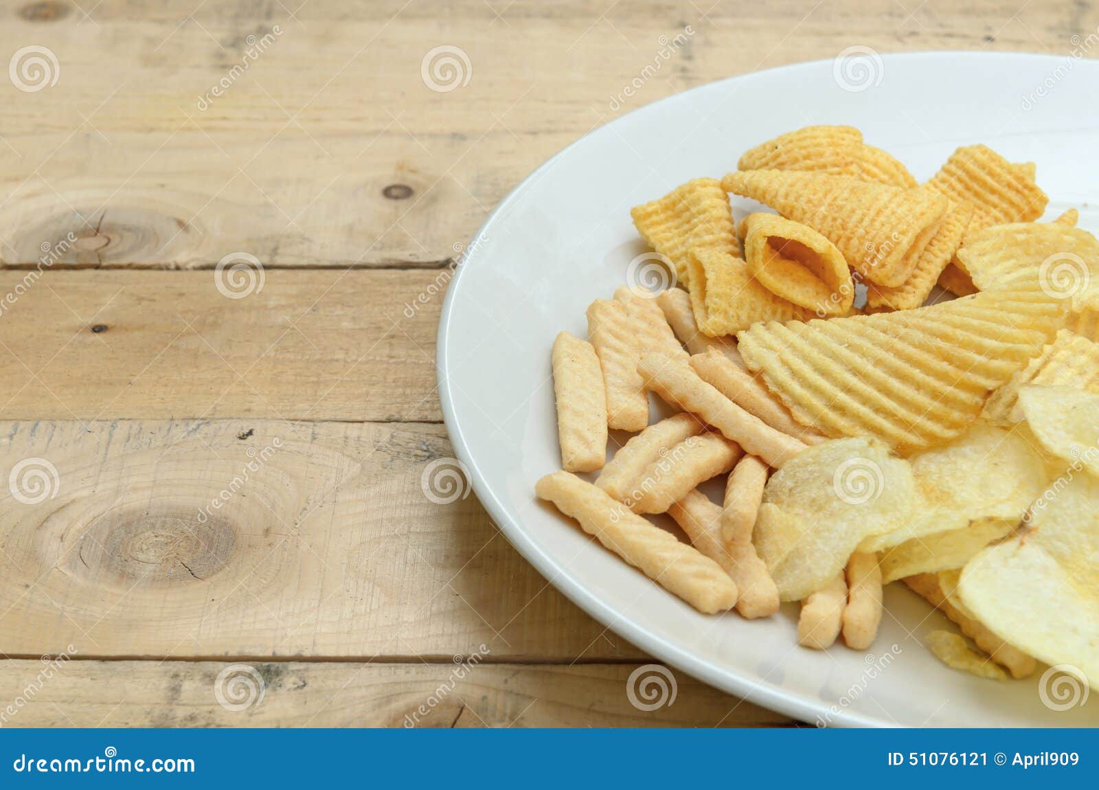 Mix Snacks in Dish on Wood Background Stock Image - Image of potato ...